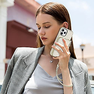 LAMEEKU iPhone 11 Pro Max Case Wallet, Card Holder Case Quilted Leather Crossbody Wallet Case for Lady with Wrist Strap Shockproof Case Compatible with iPhone 11 Pro Max, 6.5"-Beige