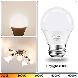 Cotanic A15 LED Bulb, Ceiling Fan Bulbs 6W (60W Equivalent),4000K Natural Daylight,E26 Standrad Base Light,600lm,CRI 80+ LED Globe Shape Bulb,Non-Dimmable,6 Packs