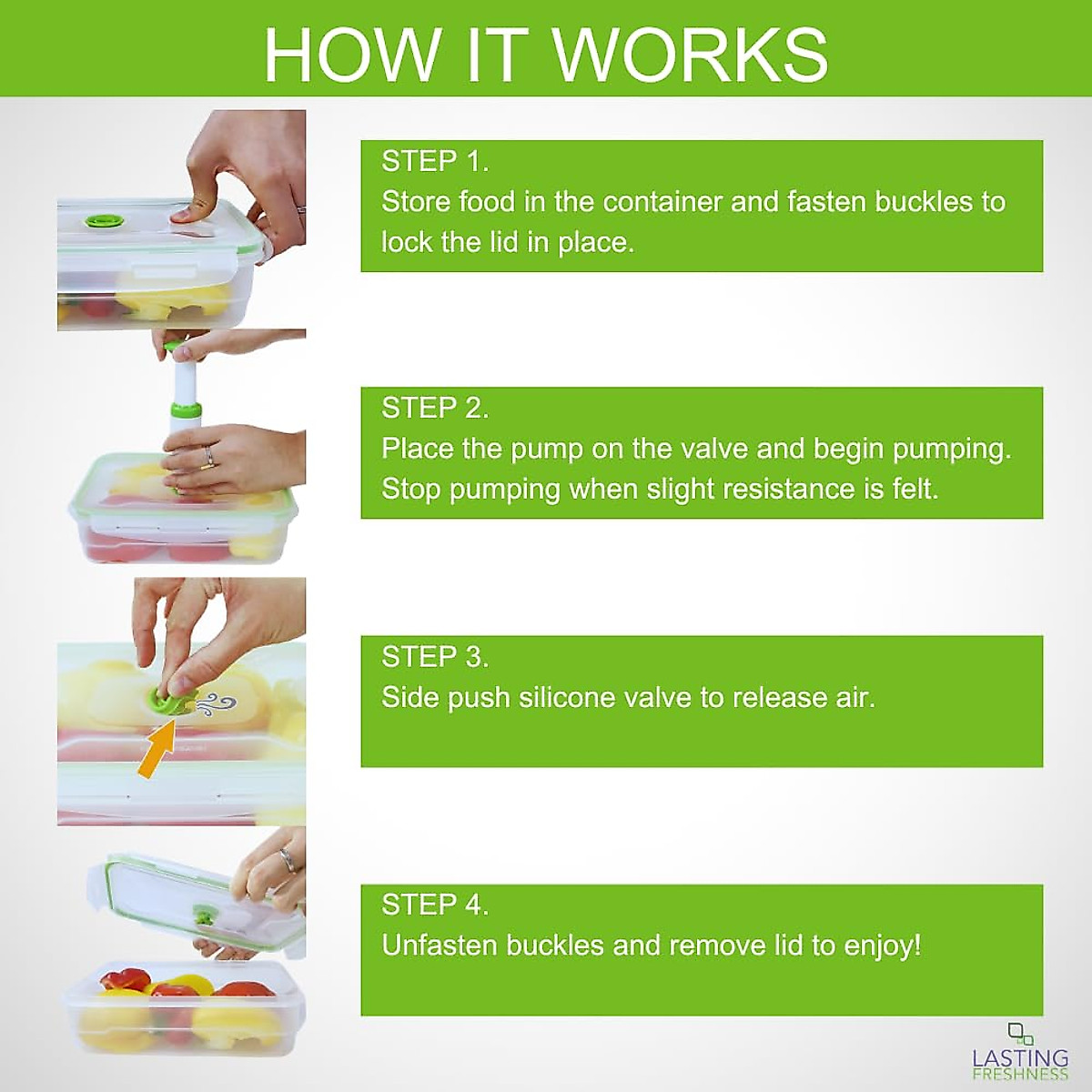 Lasting Freshness 9 piece Vacuum Seal Food Storage Containers with Vacuum Pump, Airtight and Leak Proof, Vacuum Sealed Food Storage Containers, Meal Prep Containers, Keep Food Fresh up to 5 X Longer