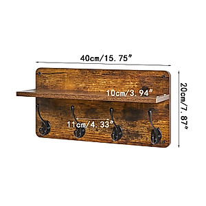 YMYNY Coat Rack Shelf Wall Mounted, Wooden Coat Hooks Set of 2, Entryway Coat Hanger with 8 Hooks,31.5''L Floating Shelves, Key Holder, for Kitchen, Bathroom, Living Room, Rustic Brown, UHWS006H-2