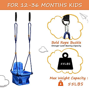 Kiriner Toddler Swing Seat for Outside 4.0 LBS Lightweight Hanging Swing Outdoor Tree Swing Seat with Seat Belt, Adjustable Ropes Swing Set Accessories Replacement Blue