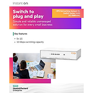 HPE Networking Instant On Switch Series 1430 5-Port Gb Unmanaged Layer 2 Ethernet Switch | 5X 1G | Fan-Less | US Cord (R8R44A#ABA)