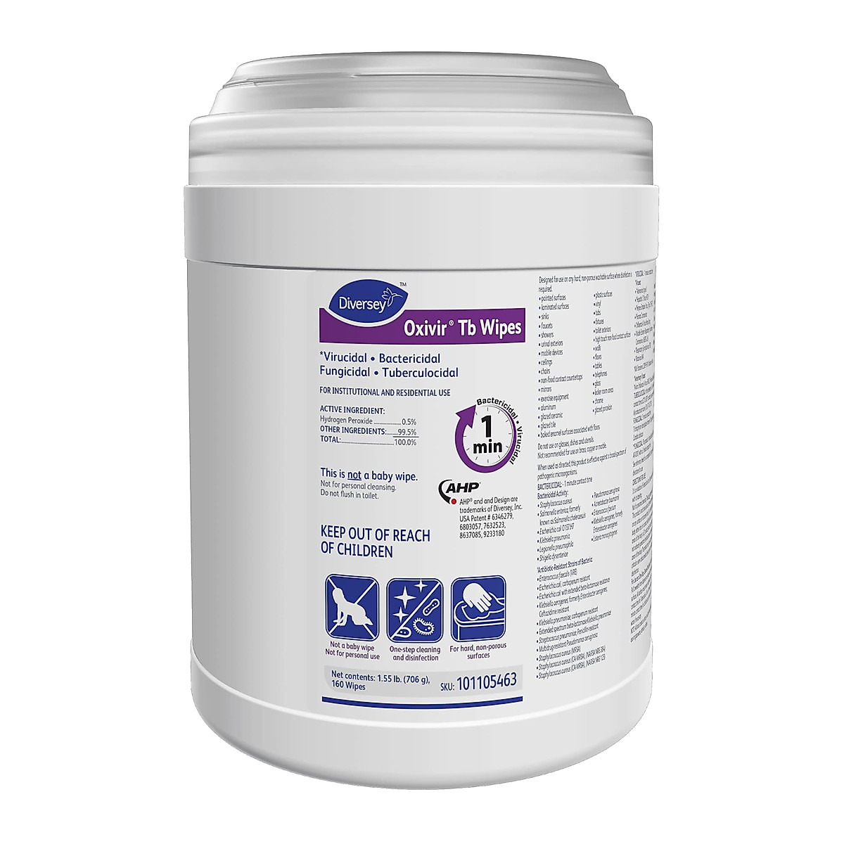 Diversey Oxivir Tb 101105463 One Step Disinfectant Cleaning Wipes, Accelerated Hydrogen Peroxide, Standard Sheets, 160-Wipes, 1-Canister