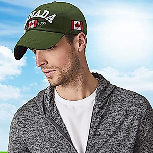Arctic Fox Pure Cotton Men & Women Canada EST 1867 Embroidered Maple Leaf Flag Cap/Hat | One Size, Adjustable | Adjustable Strap Back | Front Raised Embroidery -Green
