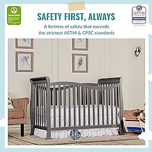 Dream On Me Violet 7-in-1 Convertible Life Style Crib in Steel Grey, Greenguard Gold Certified, 4 Mattress Height Settings, Made of Sustainable New Zealand Pinewood
