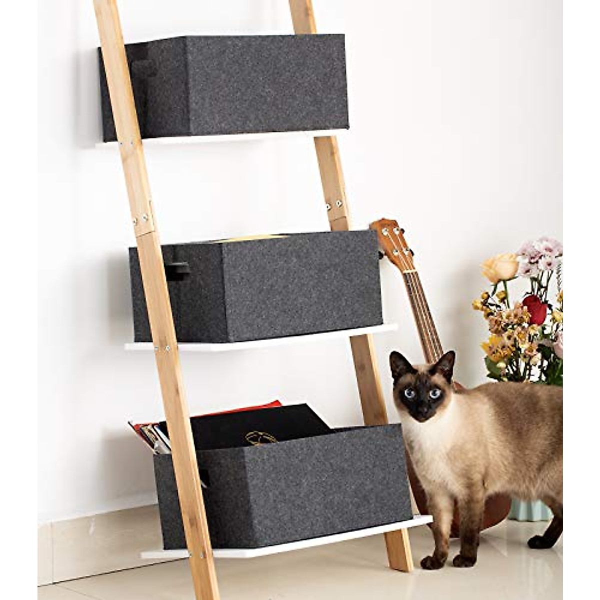 2 pack self-supporting collapsible felt storage basket in darkgrey for storaging and sorting of clothes, toys and office files