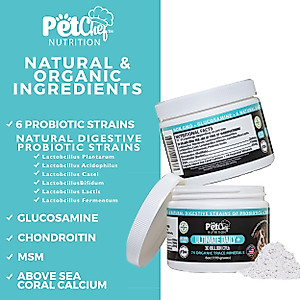 Ultimate Pet Chef Dog Cat Powder Food Topper. 74 Organic Minerals, Prebiotics, Probiotics, Hip and Joint Benefits and Luxurious Fur. Stops Fur Shedding No Smell. No Taste. Sprinkle Over Any Food.