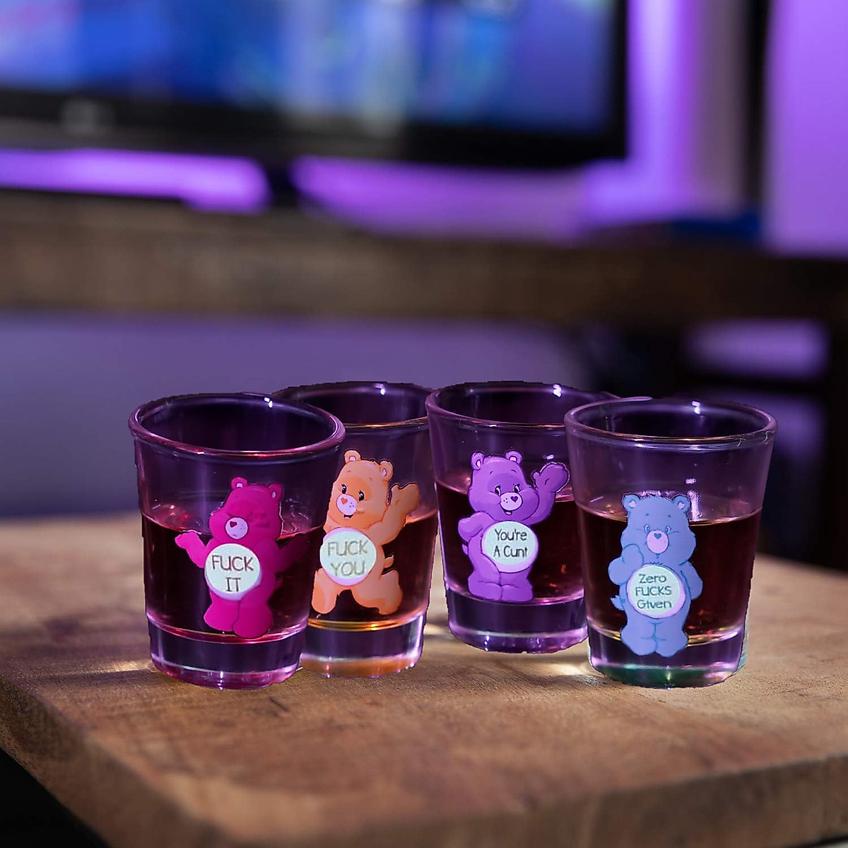 SIHPTO Swear Bears Shot Glasses 6-Pack Mini Glass Set，1.5 Ounces Swear Bears One Mouth Cup，Cocktail, Whiskey Six Colors Shot Glasses Set