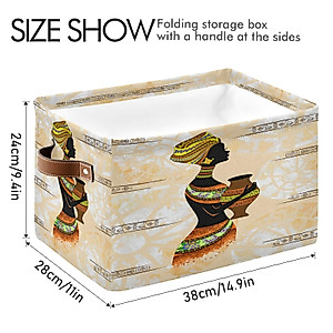 ALAZA Decorative Basket Rectangular Storage Bin, Ethnic African Black Woman Organizer Basket with Leather Handles for Home Office