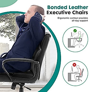 Executive Office Chair - Ergonomic Mid-Back Home Computer Desk Chair with Lumbar Support, PU Leather, Adjustable Height & Swivel