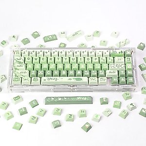 Laetass Mechanical Keyboard Keycaps,Compatible with Cross Axle,Original Height pbt keycaps,Anti-mistouch, 131-Key Spring Theme, High Aesthetic Value,Bring You a Delightful Typing Experience.(Green)