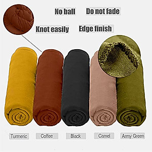ZRQ 5 Pieces Solid Color Multicolor Combination Stretch Hijab Extra Long Scarf Jersey Turban Fashion Head Scarf Soft Head Wraps for Women (Black,Camel,Coffee,Army Green,Turmeric)
