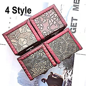 Markeny Jewelry Box Vintage Handmade Box with Mini Metal Lock, 4 Styles Pattern Wooden Rings Case Box, Square