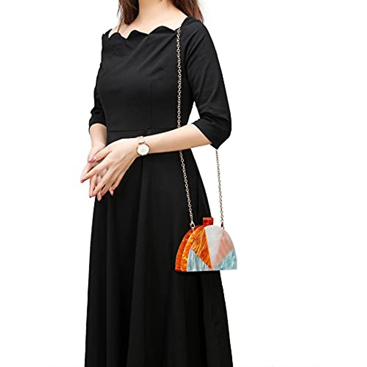 WuYangSto Acrylic Clutch Purse,Semicircle Colorful,Women's Evening Bag For Weddings Party Prom (Gold)