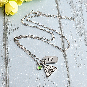Best Friend Pizza Pendant Necklace with Crystal Charm BFF Friendship Necklace Set for Friends Gift Unisex