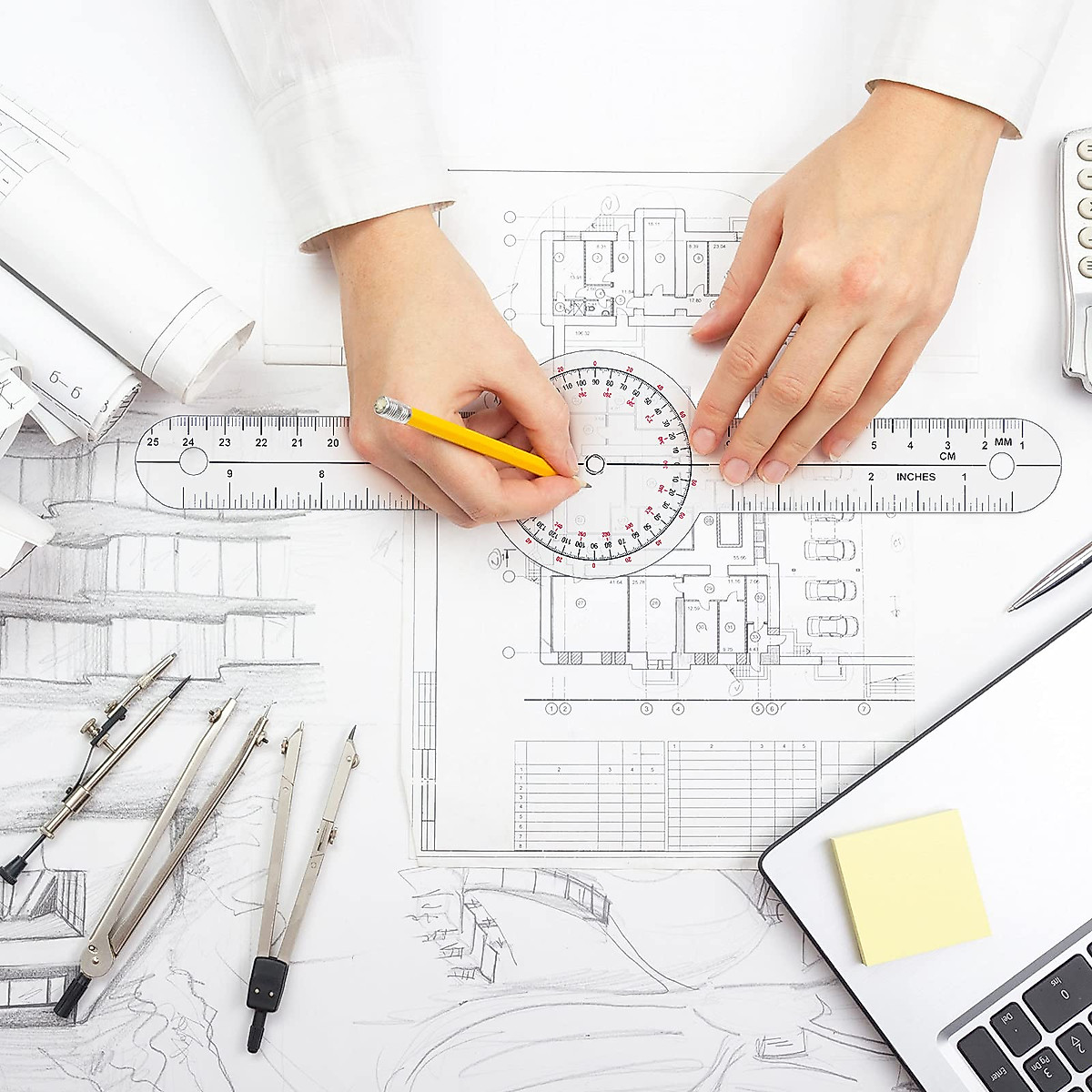 12 Inch Goniometer Transparent Orthopedic Angle Ruler Plastic Goniometer 360 Degree for Body Measuring Tape Goniometer Protractor Ruler (1)