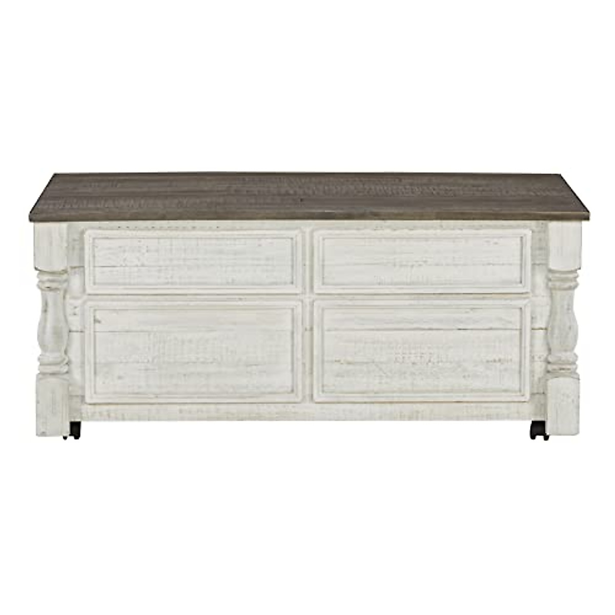 Signature Design by Ashley Havalance Farmhouse Lift Top Coffee Table with 4 Storage Drawers and Small Storage Tray, Whitewash