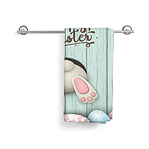 Zelamiee Happy Easter Funny Bunny Cute Rabbit Eggs Soft Absorbent Guest Hand Towels Multipurpose for Bathroom, Gym, Hotel and Spa ( 27.5 x16 Inches)