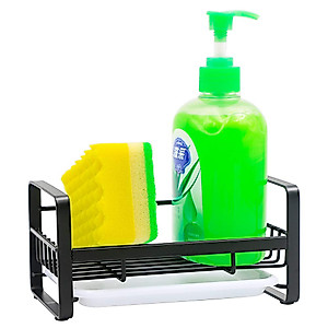 kaileyouxiangongsi Sponge Holder with Drain Pan - Kitchen Sink Organizer - Sink Caddy Holder - Sink Tray - Soap Holder - Stainless Steel (Black)