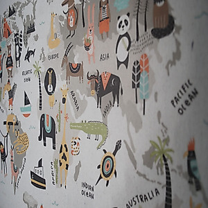 Animal World Map Hanging Canvas Wall Art , World Maps for Kids Wall, Baby Room World Map, Animals of The World Poster for Children Education, 24"x18" Ready to Hang