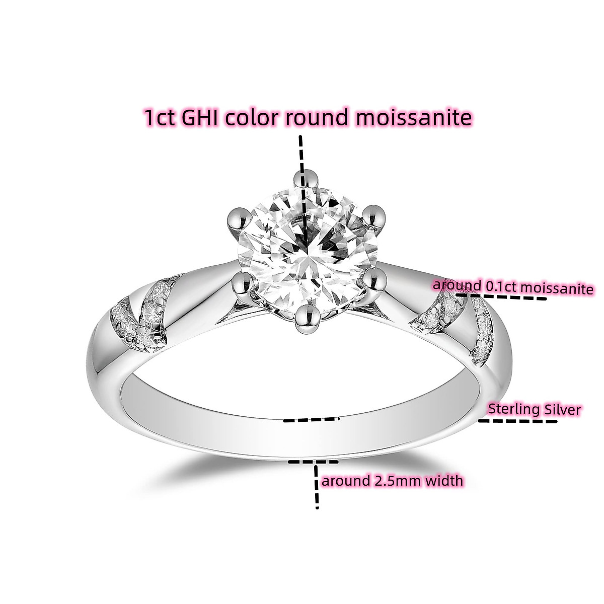 DovEggs Moissanite Engagement Ring for Women 1ct 6.5mm G-H-I Color Heart Arrows Cut Moissanite Solitaire 14k Gold QUALITY Silver Engagement Wedding Ring with Accents(5)
