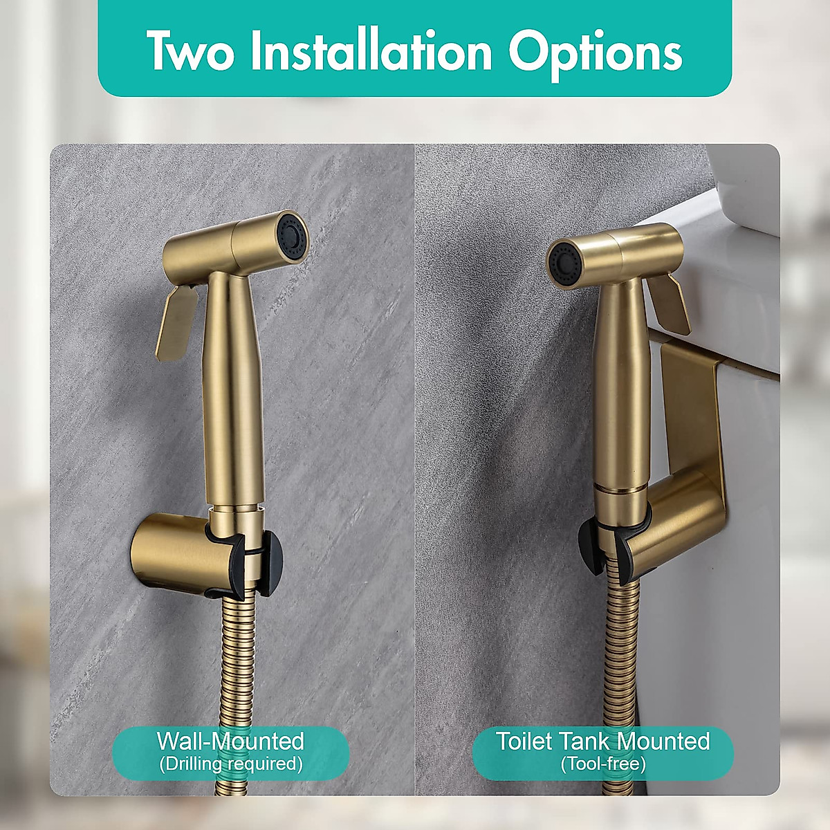 BARROCK Handheld Bidet Sprayer for Toilet, Stainless Steel Metal Made Baby Cloth Diaper Spraying Kit, Bathroom Toilet Bidet Attachment Set for Bathing Pets and Feminine Hygiene, Brushed Brass Gold