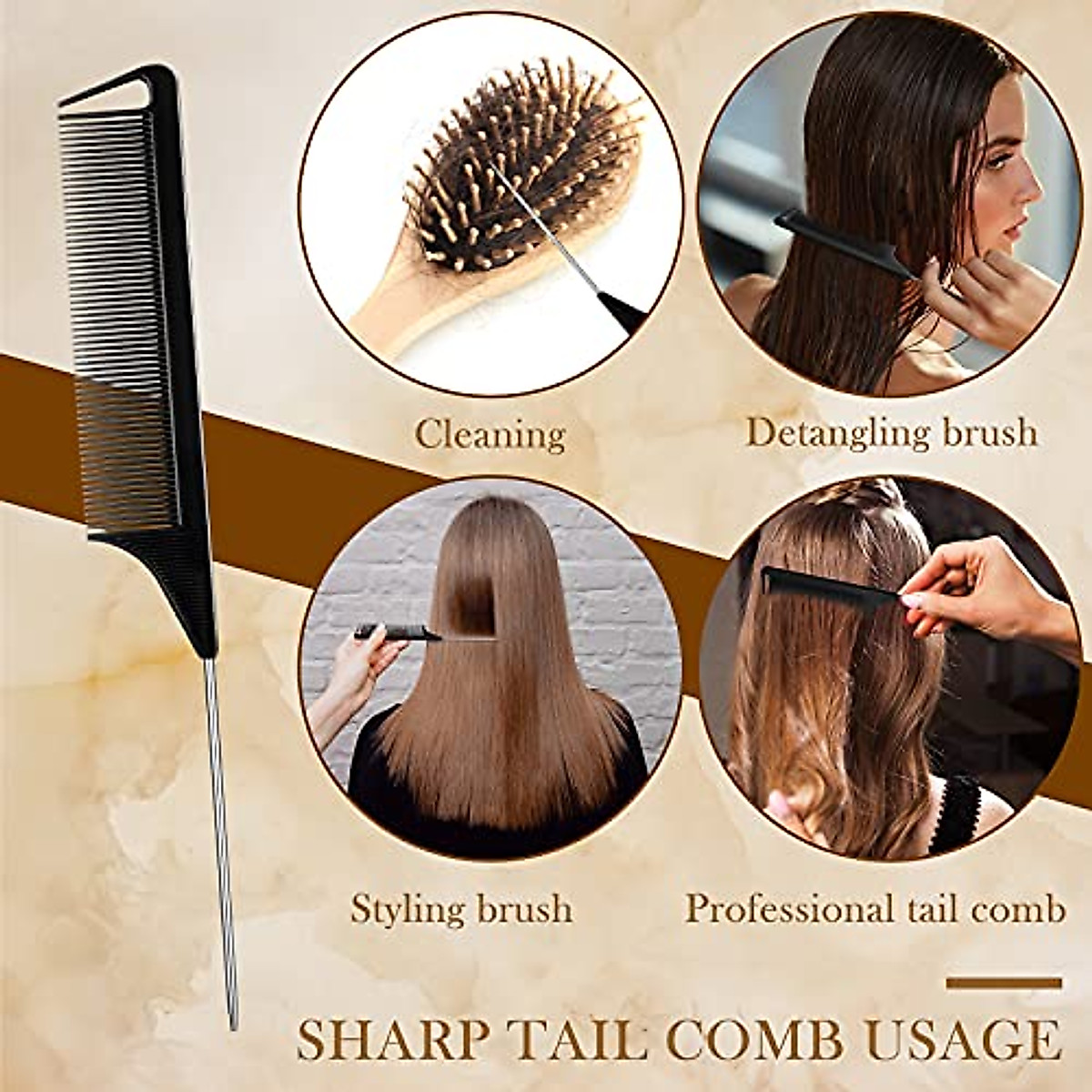 9 Pieces Metal Hair Parting Rings and pinky Selecting Tools Retro Nail Finger with Steel Comb Pointed Styling Combs for Hair stitch Braiding Curling Extension Halloween Cosplay(Gold, Silver)