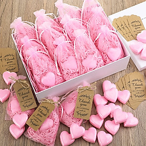80 Set Baby Shower Favors for Guests Scented Heart Soap Favors Bulk Wedding Favors Thank You Handmade Heart Soap Guests Return Gift Favors Party Decoration Gender Reveal Souvenirs(Pink)