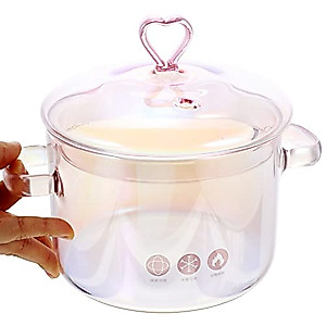 UPKOCH Pink Glass Pots for Cooking on Stove Heat Resistant Saucepan with Cover Clear Cooking Pot with Lid Glass Simmer Pot for Noodle Soup