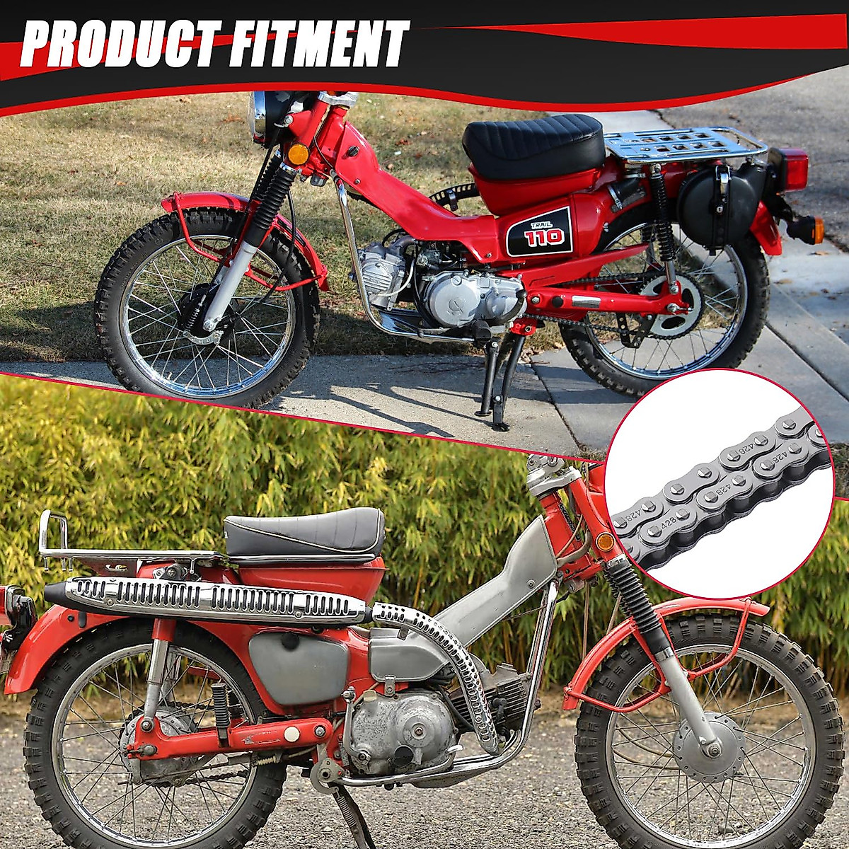 KAMIER 428 Drive Chain 102 Link with Chain Breaker for 50cc 70cc 90cc 110cc 125cc CT90 CT110 TaoTao TForce Coolster Vitacci Apollo Trailmaster Pit Dirt Bike 4 Wheeler ATV Quad Go Kart Heavy Duty Parts