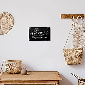 Yulejo Pray About Everything Worry About Nothing Sign Religious Scripture Inspirational Word Plaque Black Bible Verses Plaque Wall Decor Wooden Table Centerpieces Christmas Decorations, 7.95.1 Inch
