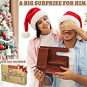 Gifts for Men Wood Phone Docking Station Gifts for him Husband Nightstand Organizer Cell Phone Stand Watch Holder Wallet Station Desk Organizers Gifts for Dad Birthday Gifts for Men