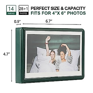 Small 4x6 Photo Album Holds 28+1 Horizontal Photographs,Mini Capacity Photo Book With Premium Vegan Leather Cover,Great For Weddings,Anniversary,Family and Baby Books. (Hunter Green)
