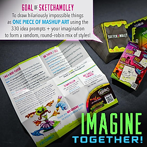 SketchaMoley Silly Family Drawing Game of Round Robin Art Mashups! 1-6+ Players. 55 Cards Travel Deck. Creative Stocking Stuffer Gifts for Kids Teens Artists Daily Art Prompts Ideas