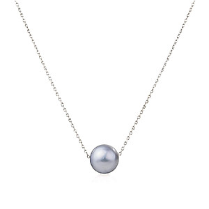 Sterling Silver 10-11mm Freshwater Cultured Floating Pearl Tin Cup Chain Necklace Jewelry for Women 17" (Grey, sterling-silver)