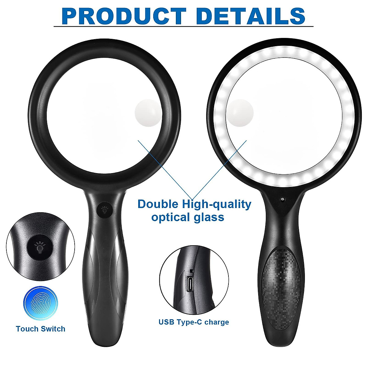 Magnifying Glass with Light, 30x 60x Magnifying Glass for Reading Lighted - 33 LEDs Magnifying Glass Magnifier Magnifier with Light