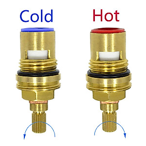 HGB VERIMP Pair of Replacement Brass Ceramic Disc Stem Cartridge, Faucet Valve, Quarter Turn, 1/2" X 53mm x 12mm Spline Length, 20 Teeth