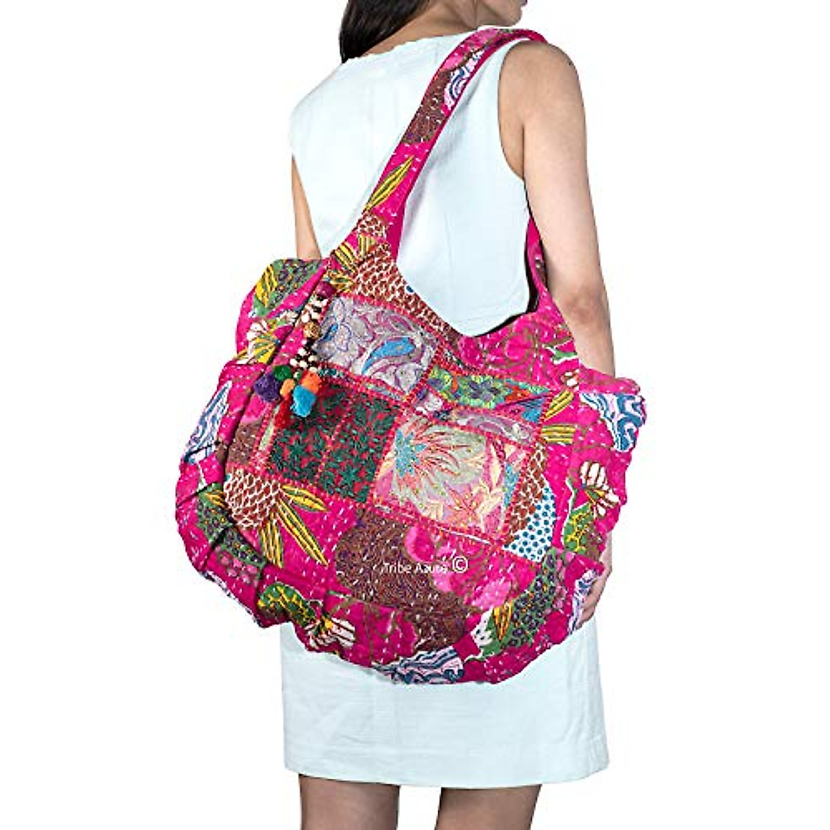 TribeAzure Large Fashion Pink Canvas Shoulder Bag Handbag Unique Tote Quilt Vintage Beach Travel Summer