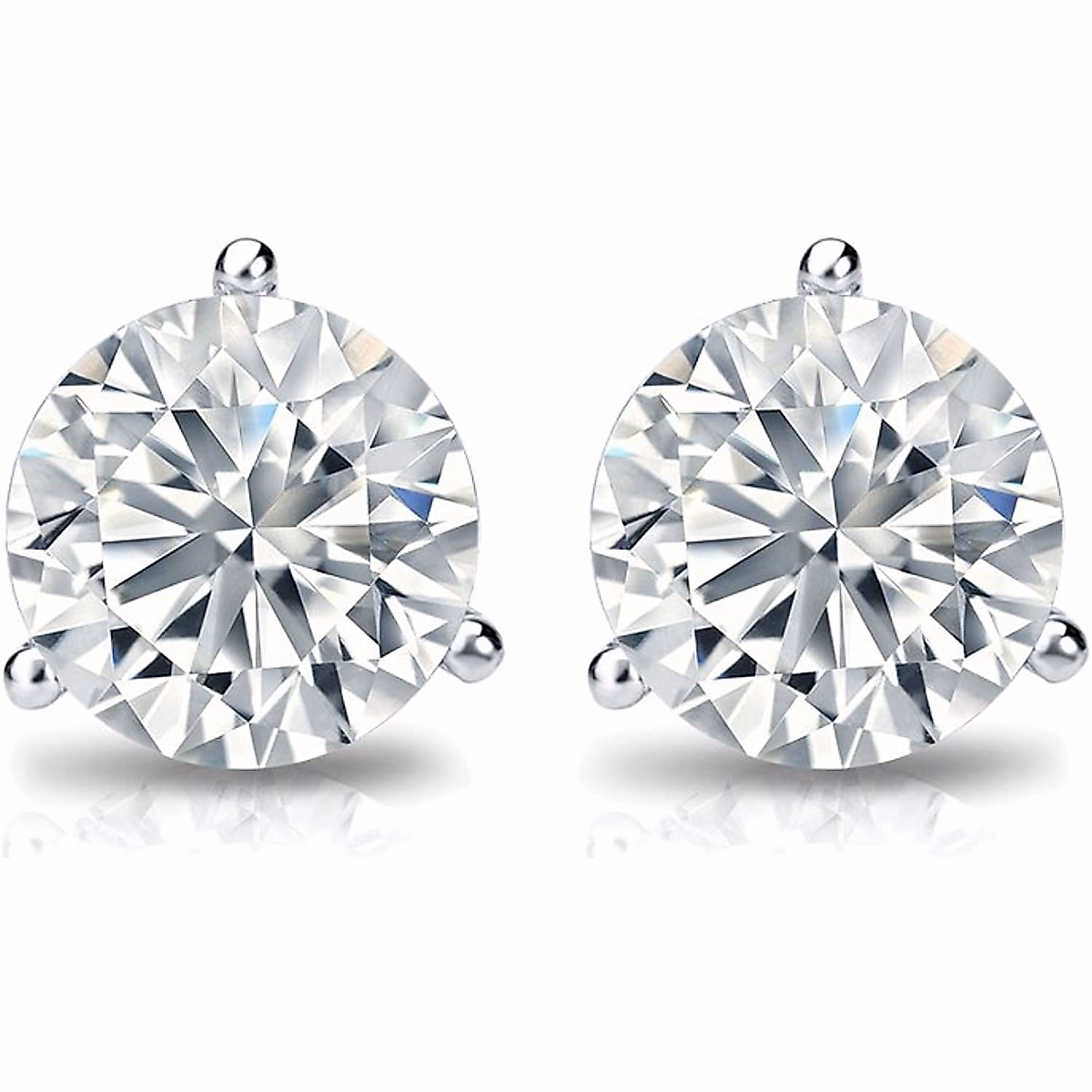 The Diamond Deal .10ct (1/10cttw) Carat Round Brilliant Solitaire Lab-Grown Diamond Matini Stud Earrings Women - in 14k White Gold 3-Prong Basket-Setting With Push Backs
