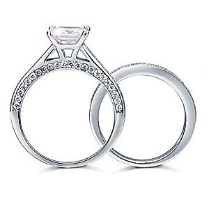 Engagement Ring for Women Princess Cut Halo Bridal Sets Moissanite Engagement Ring 18K White Gold Wedding Ring Set Free Engraving