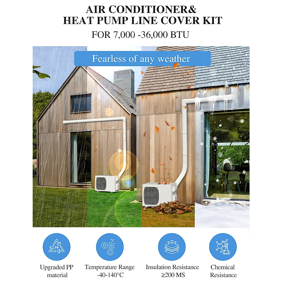 WEETALL 4'' 16 Ft Mini Split Line Set Cover with Flexible Pipe, Upgrade PP Heat-Resistant & Paintable, Central AC and Heat Pumps-Full Set, No Other Parts Needed