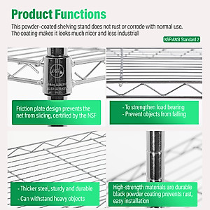 Dopinmin 5-Tire Wire Shelving Unit Household Commercial Metal Shelf NSF Heavy Duty Adjustable Utility Rolling Steel Garage Storage Shelves Metal Shelving，Chrome