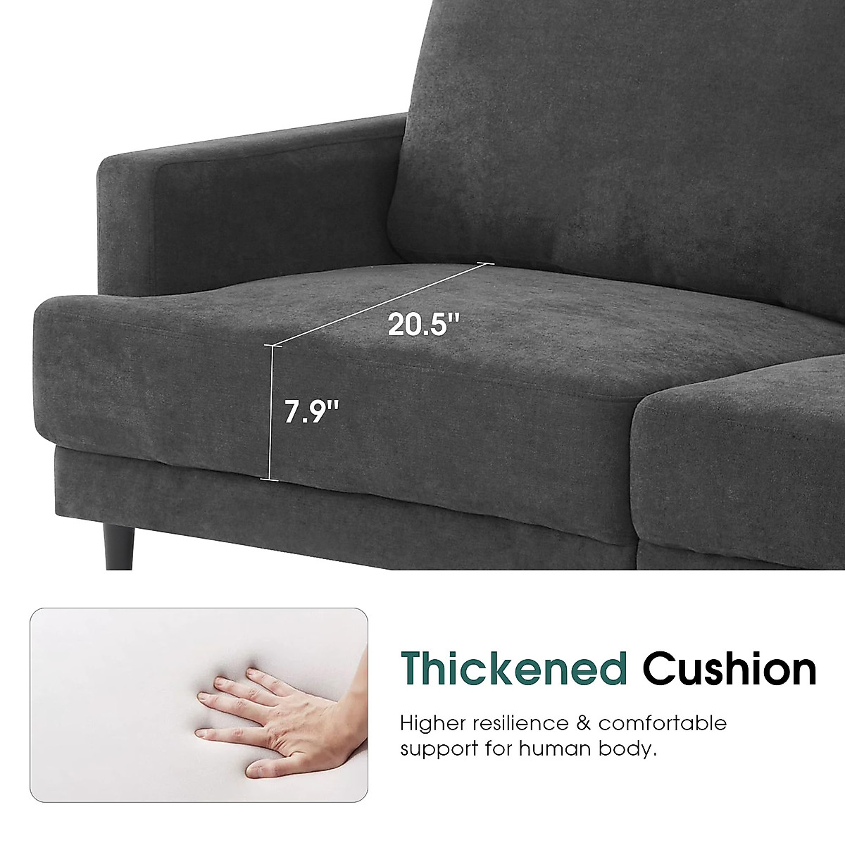 MCombo Sectional Couch Sofa L Shaped Couch for Living Room 3-Seat Dark Grey Sofa for Bedroom Modern Couch Set of 4 for Small Space Apartment Velvet Couch with Ottoman