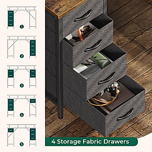 Huuger 55 inch Computer Desk with 4 Drawers, Gaming Desk with LED Lights & Power Outlets, Home Office Desk with Large Storage Space for Bedroom, Work from Home, Rustic Brown