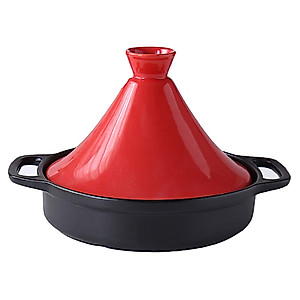 Casserole Dish with Lid Soup Pot Ceramic Tagine Pot, Tajine Cooking Pot Ceramic Pots for Cooking and Stew Casserole Slow Cooker with 2 Handle and Lid for Home Kitchen,Red