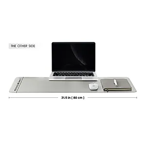 Dual Sided Leather Desk Mat - Waterproof Desk Pad for Office and Home - Desk Organization and Accessories - Ideal for Large Mouse Pad and Desk Mats on Top of Desks(White+Silver,31.5"x 15.7")