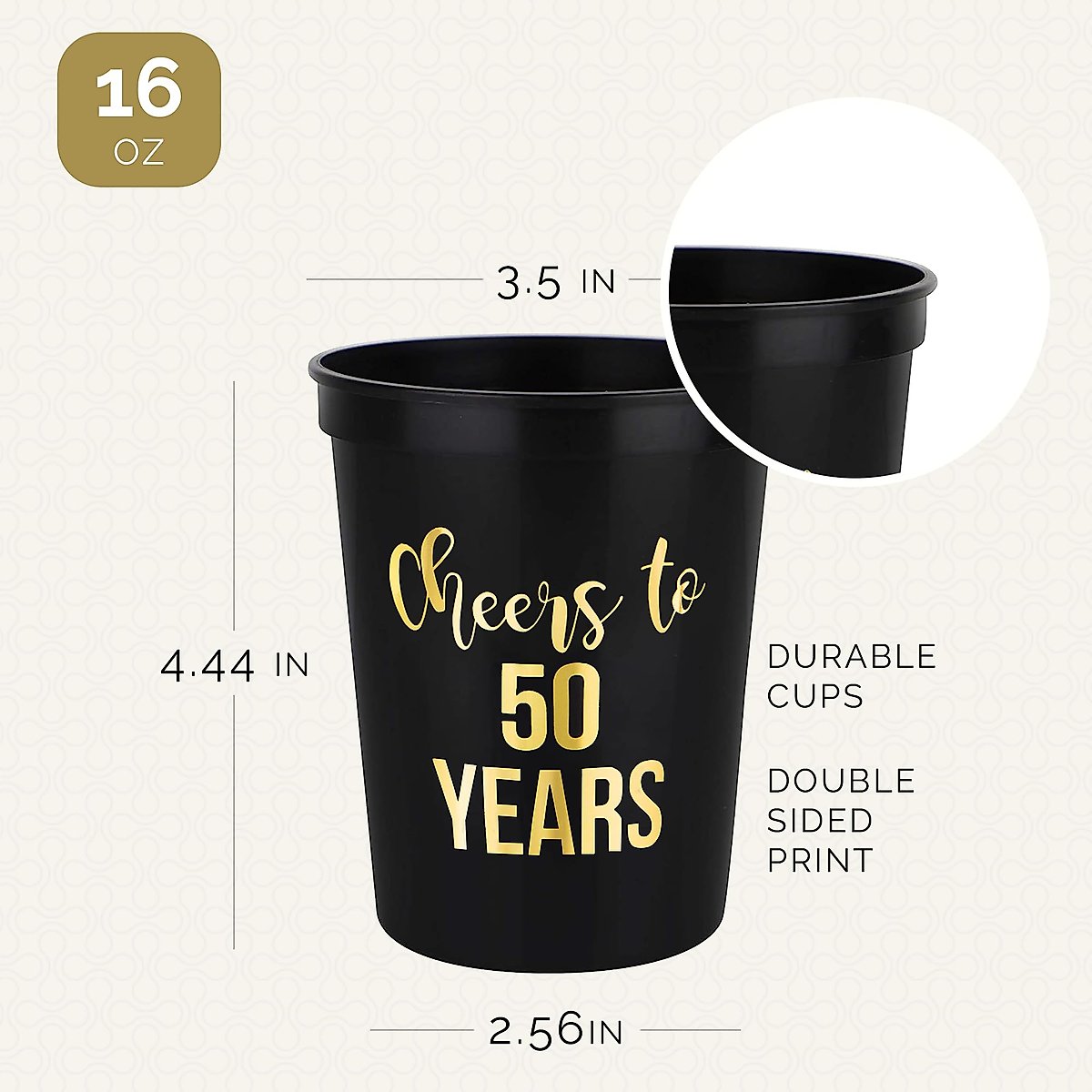 Cheers to 50 Years Old Birthday Decoration Cups, 12-Pack, 16 oz Each - 50th Birthday Cups, Party Favors For Women and Men, Perfect Party Supplies and Decorations