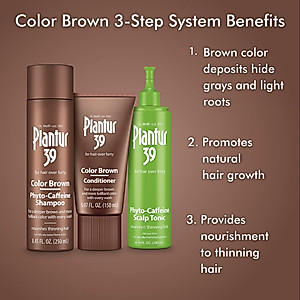 Plantur 39 Brilliantly Brown 3-Step System - Phyto-Caffeine Shampoo 8.45fl oz, Conditioner 5.07fl oz, Tonic 6.76 fl oz