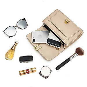 Duomier Small Quilted Purse Crossbody Bag for Womens Gold With Chain Strap Fashion Female Teen Girl (Beige)