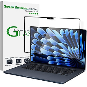 amFilm Designed for MacBook Air 15-Inch (M3 Chip/M2 Chip, 2023-2024 Released) Tempered Glass Screen Protector [Zero Bubbles][9H Hardness][ Anti-Scratch][ Anti-Fingerprint], 1 Pack